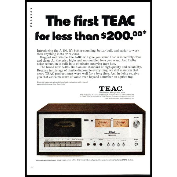 TEAC | Art | 976 Teac A10 Cassette Tape Deck Vintage Print Ad ...